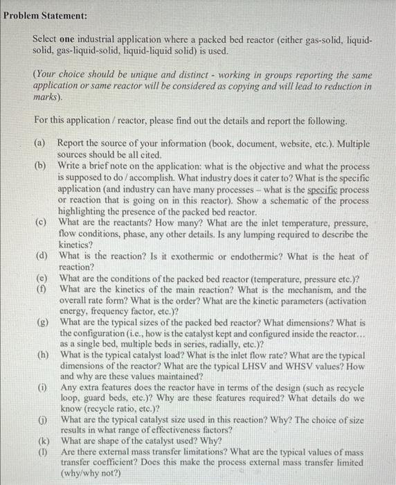 Solved Problem Statement: Select one industrial application | Chegg.com