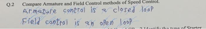 Solved Q.2 Compare Armature and Field Control methods of | Chegg.com