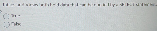 Solved Tables and Views both hold data that can be queried | Chegg.com