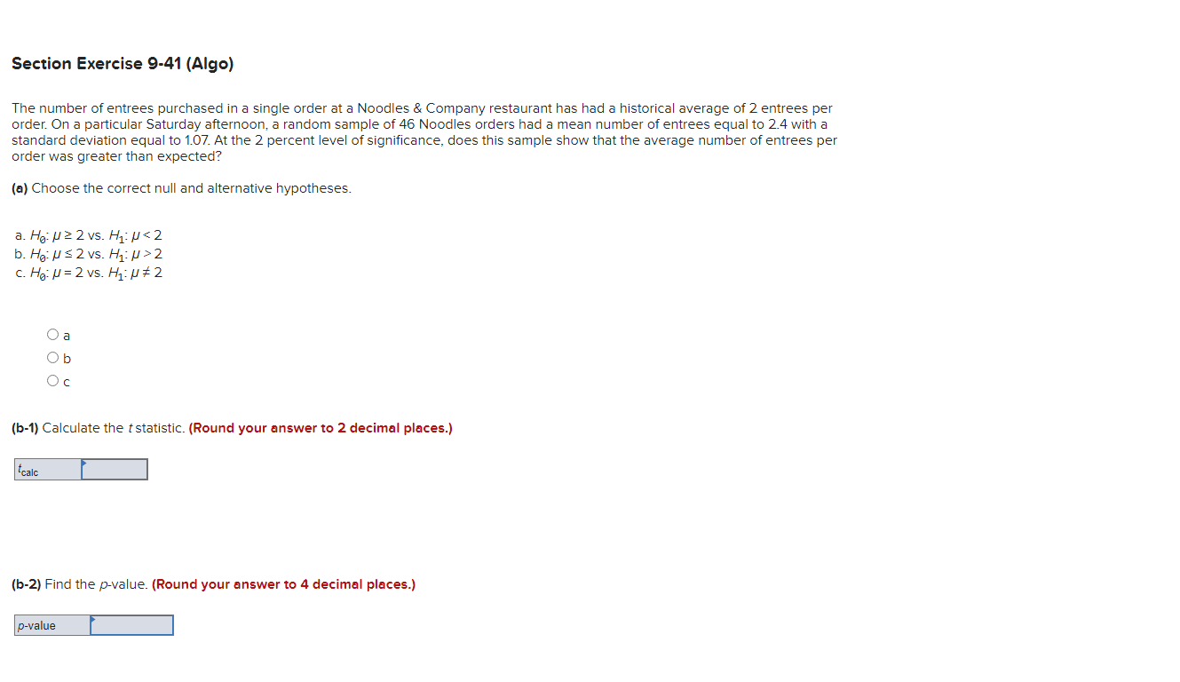 Solved Section Exercise 9.41 (Algo)The number of entrees | Chegg.com