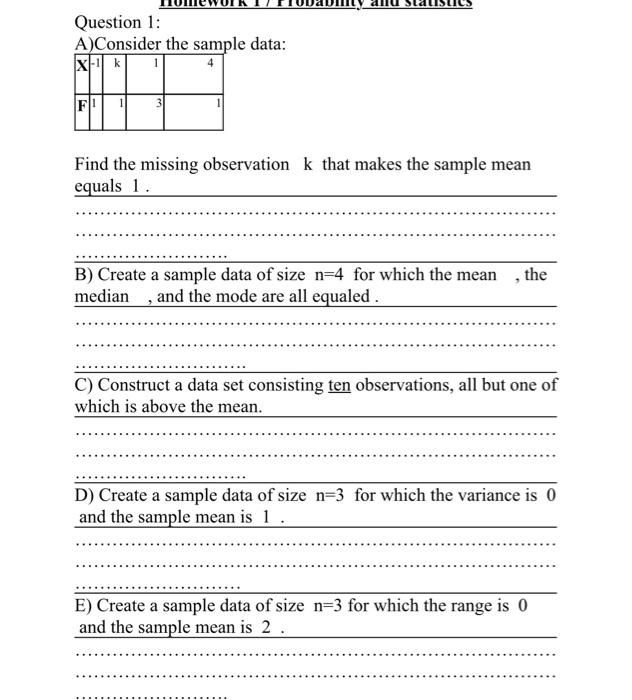 Solved Question 1: A)Consider the sample data: | Chegg.com
