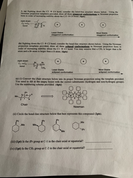 Solved 3. (a) Sighting down the C3 C4 bond, consider the | Chegg.com