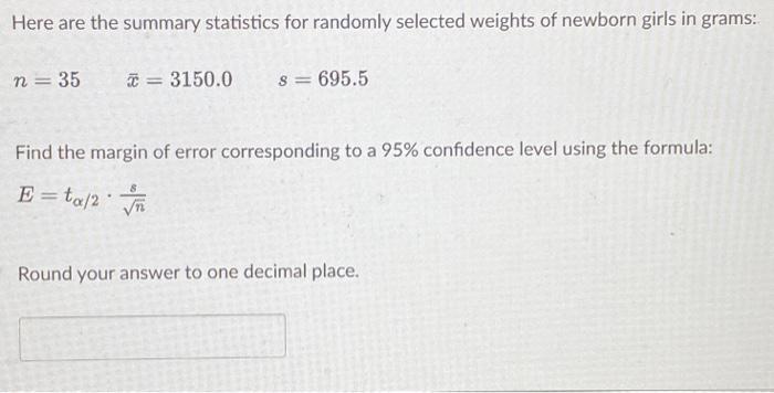 Solved Here are the summary statistics for randomly selected | Chegg.com
