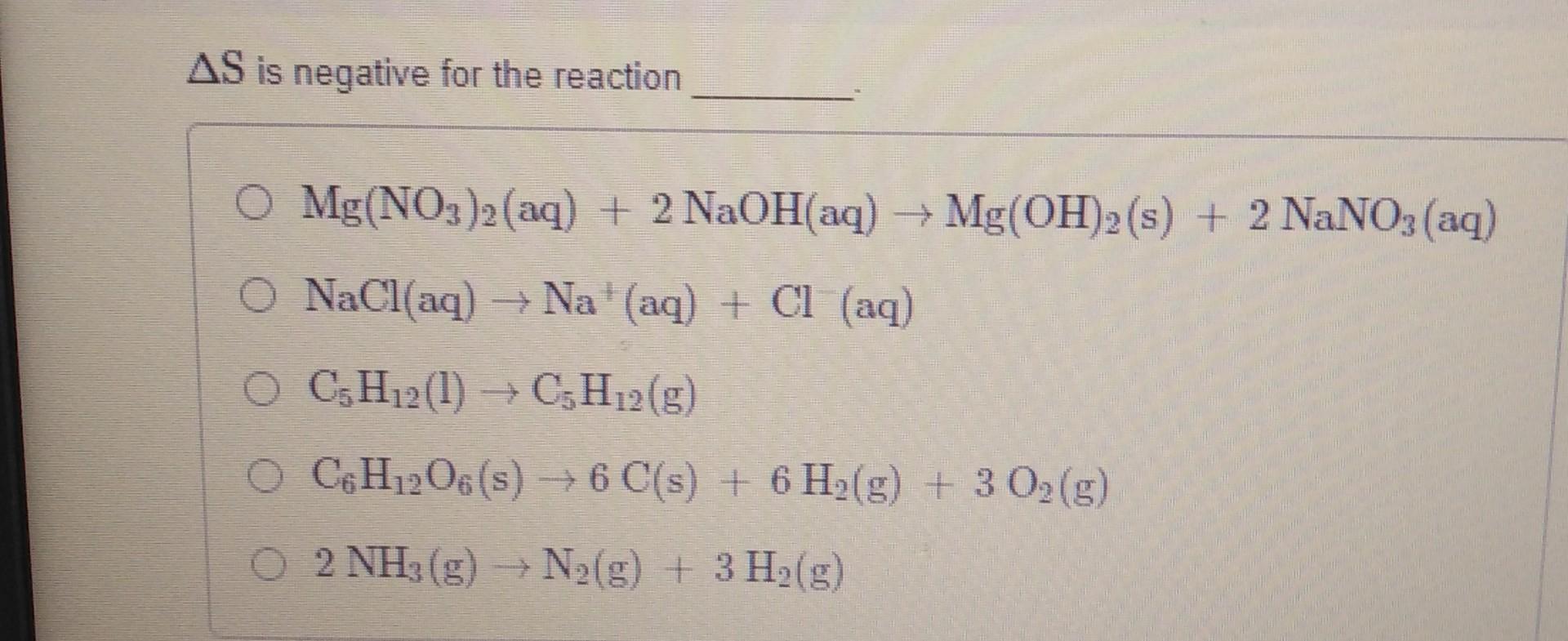 Solved ΔS is negative for the reaction | Chegg.com