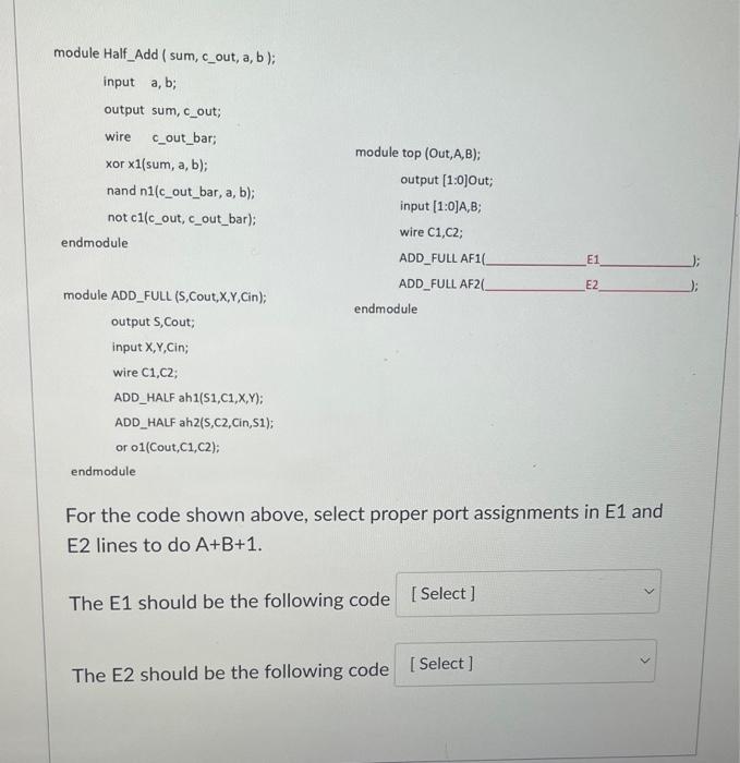Solved For the code shown above, select proper port | Chegg.com