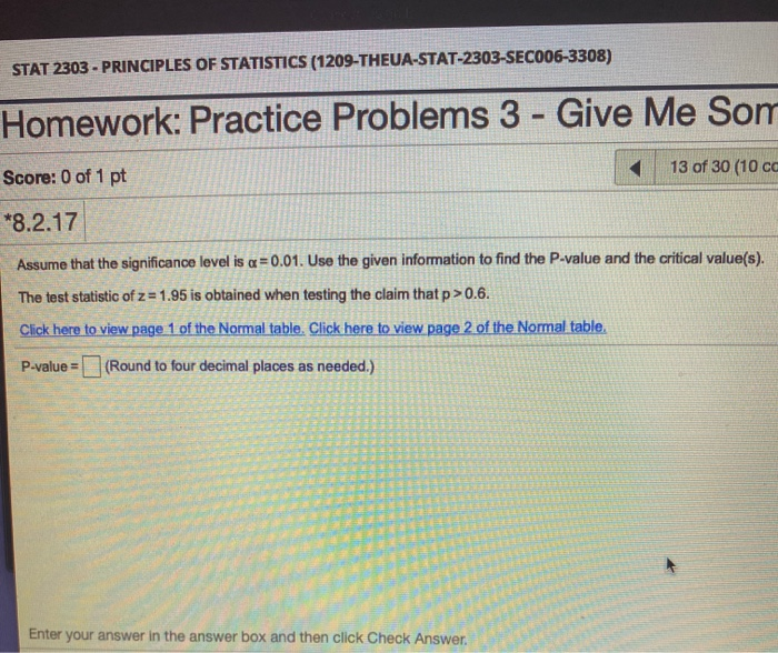 Solved STAT 2303 - PRINCIPLES OF STATISTICS | Chegg.com