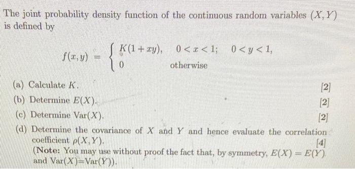 Solved The joint probability density function of the | Chegg.com