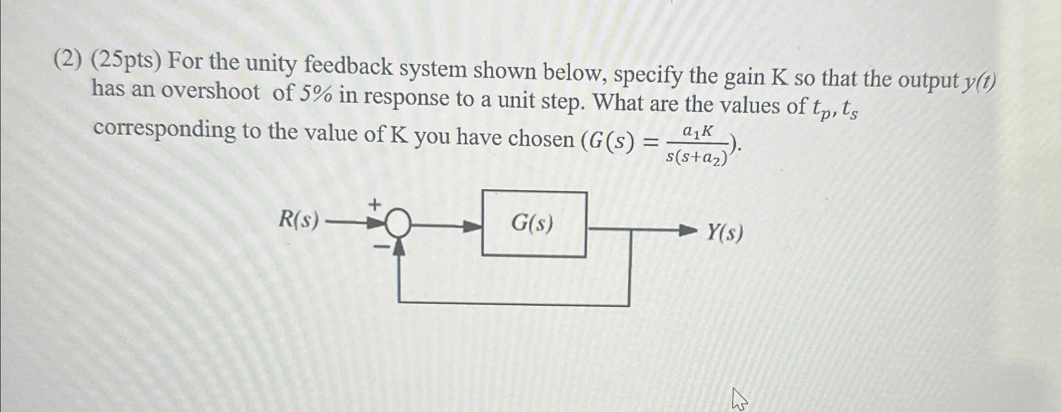 Solved (2) (25pts) ﻿For the unity feedback system shown | Chegg.com
