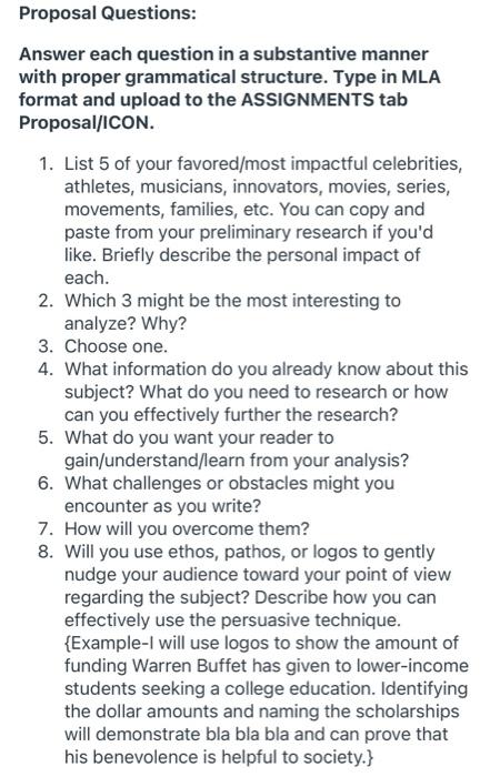 Proposal Questions: Answer each question in a | Chegg.com