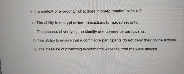 Solved In the context of e-security, what does | Chegg.com