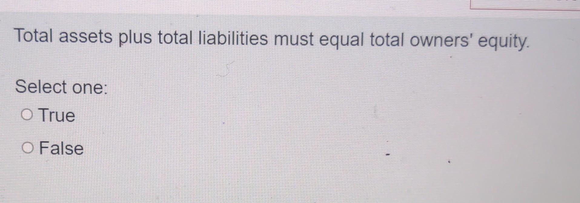 Solved Total assets plus total liabilities must equal total | Chegg.com