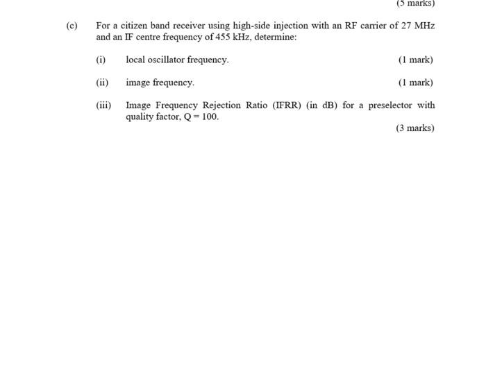 (c) For a citizen band receiver using high-side | Chegg.com