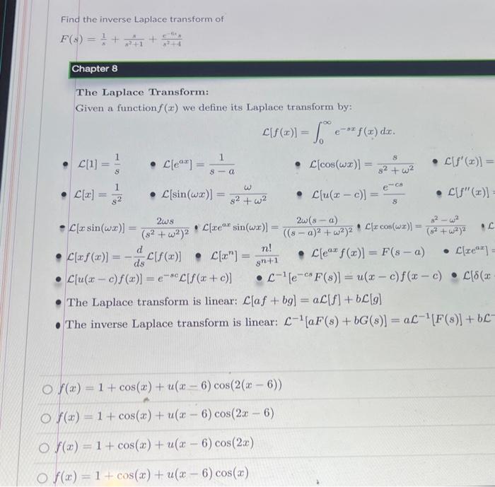 Solved Chapter 8 The Laplace Transform: Given a function | Chegg.com