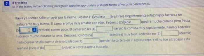 El pretérito Fill in the blanks in the following | Chegg.com