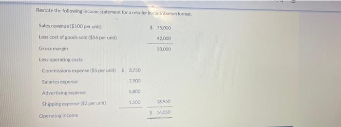 Solved Restate the following income statement for a retailer | Chegg.com