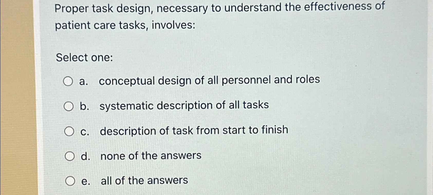 Solved Proper task design, necessary to understand the | Chegg.com