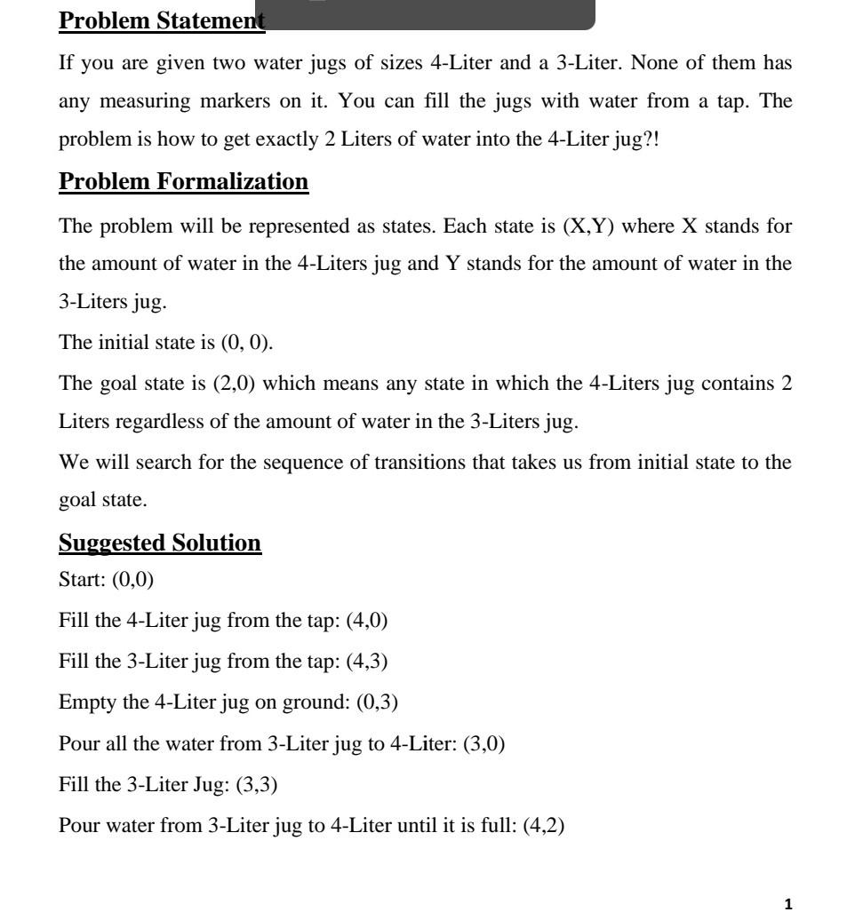 Solved Problem Statement If you are given two water jugs of | Chegg.com