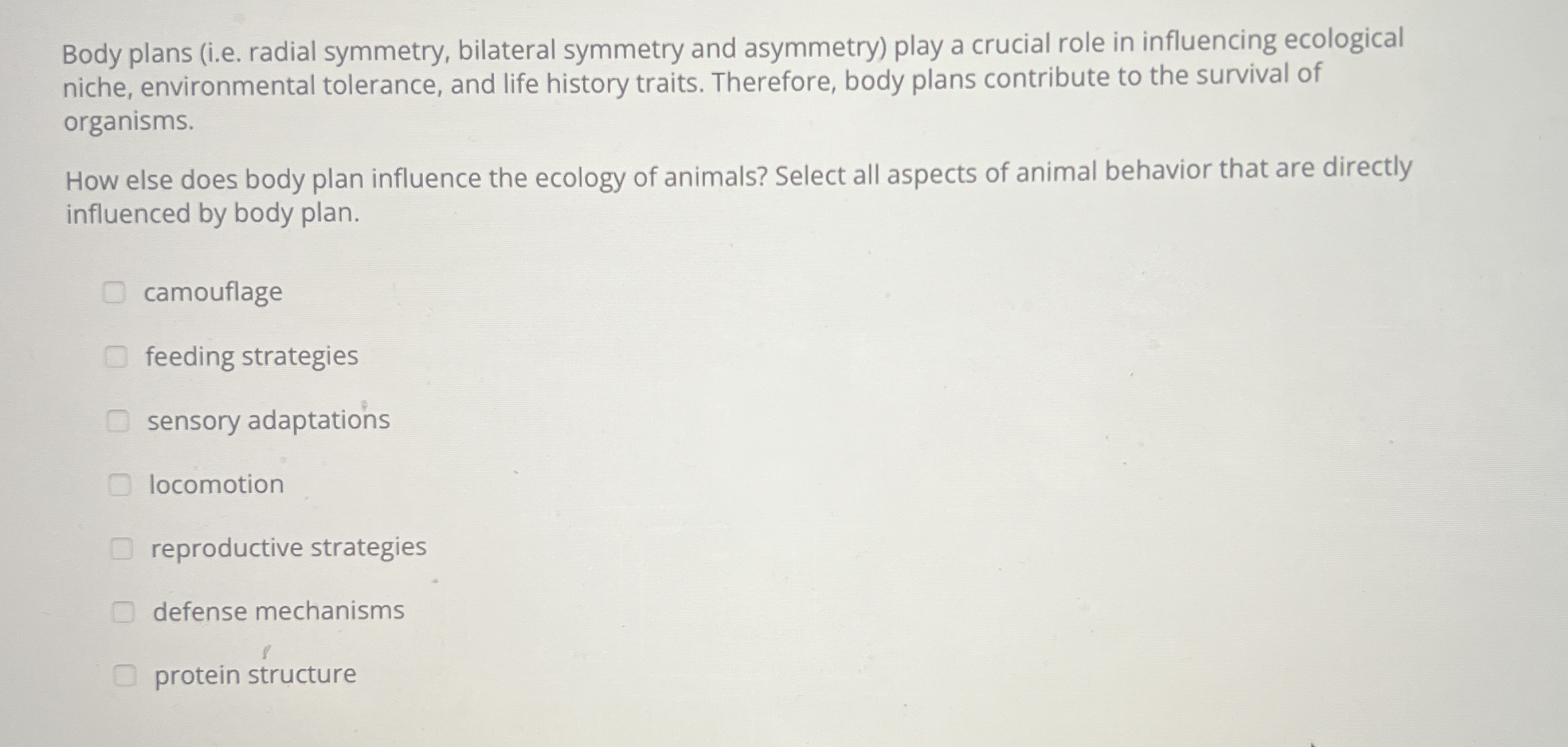 Solved Body plans (i.e. ﻿radial symmetry, bilateral symmetry | Chegg.com