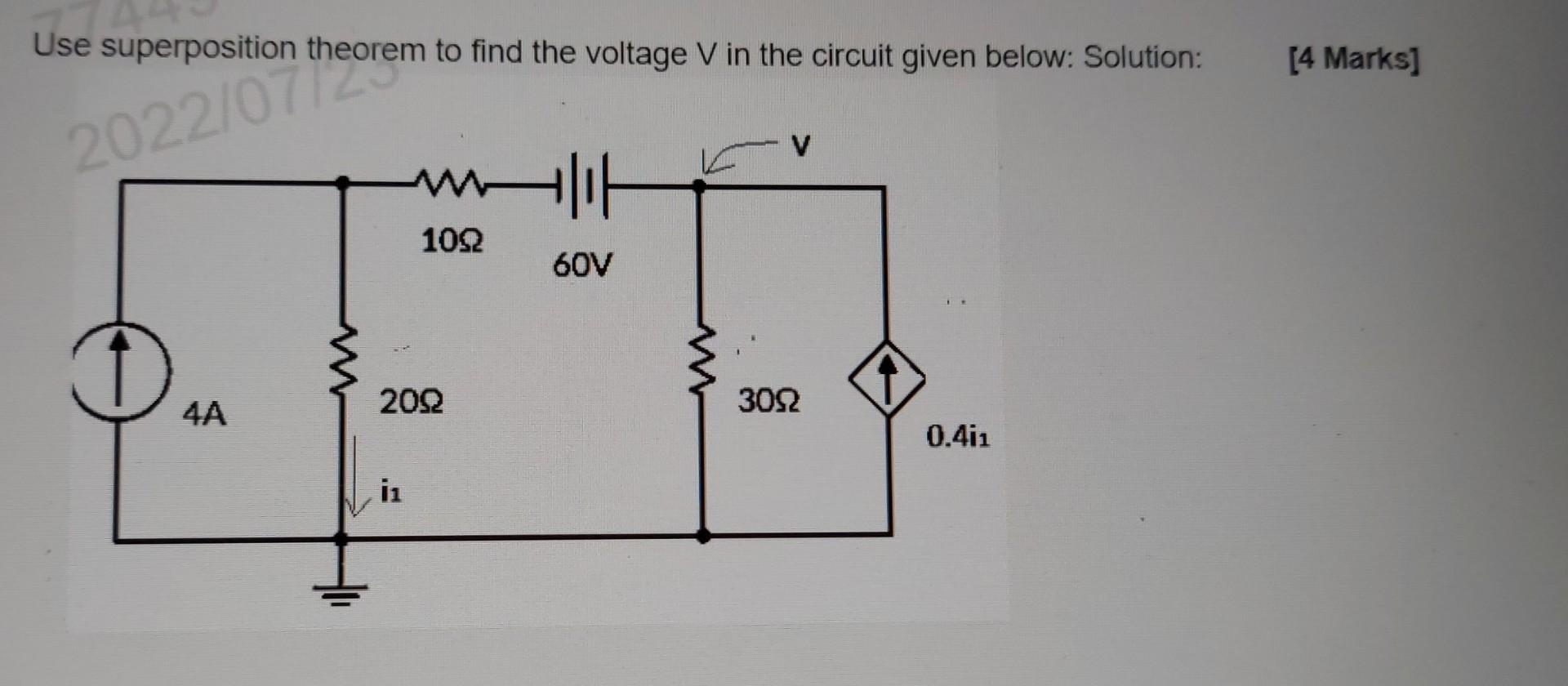 Solved Use superposition theorem to find the voltage V in | Chegg.com