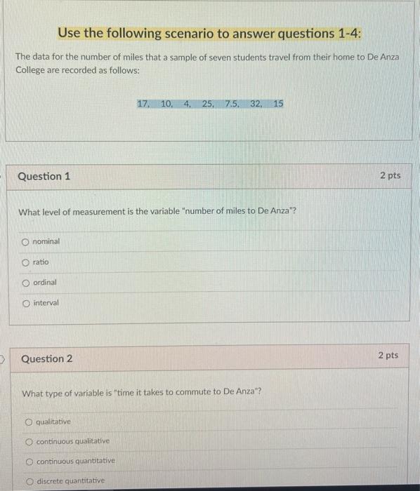 Solved Use the following scenario to answer questions 1-4: | Chegg.com