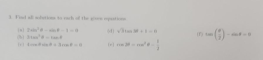 Solved questions 3.) ﻿Find all solutions to each of the | Chegg.com