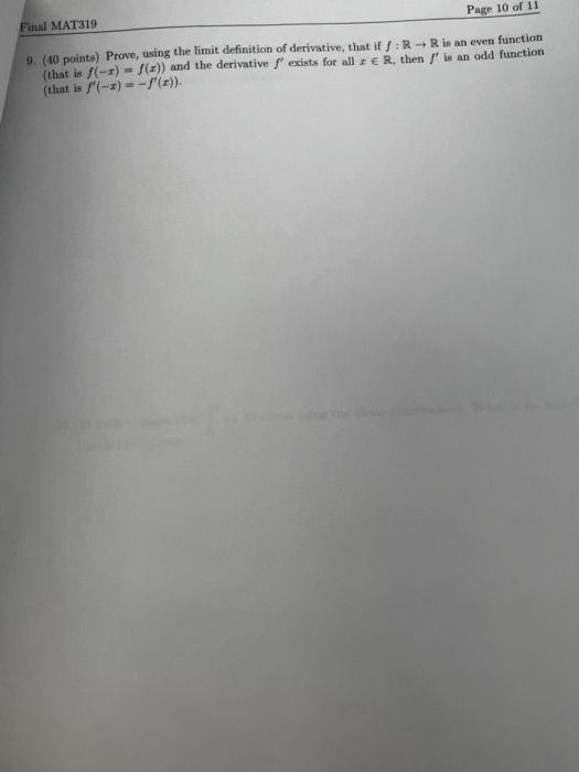 Solved 9. (40 points) Prove, using the limit definition of | Chegg.com