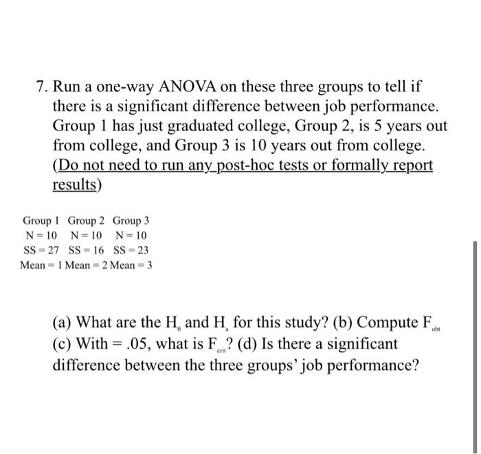 Solved 7. Run a one-way ANOVA on these three groups to tell | Chegg.com