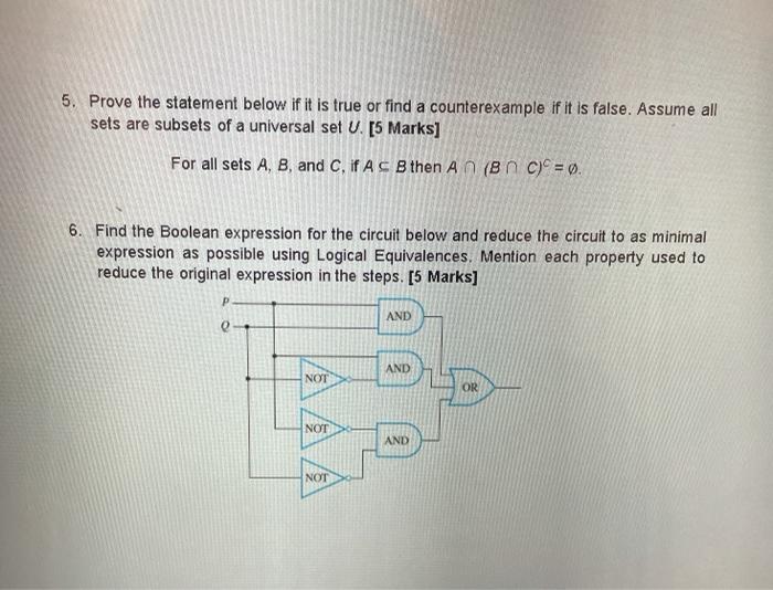 Solved 5. Prove the statement below if it is true or find a | Chegg.com
