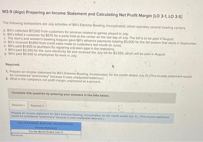 Solved M3-9 (Algo) Preparing an Income Statement and | Chegg.com