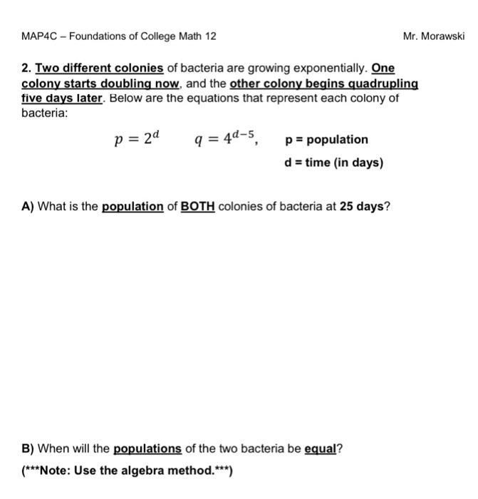 Solved MAP4C Foundations of College Math 12 2. Two different | Chegg.com