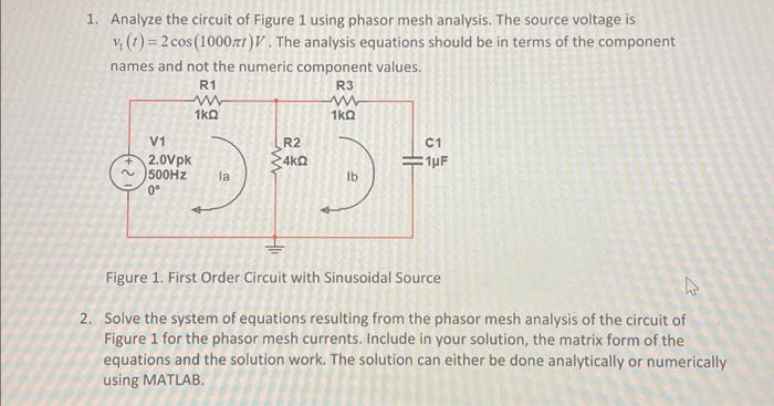 Solved 1. Analyze the circuit of Figure 1 using phasor mesh | Chegg.com