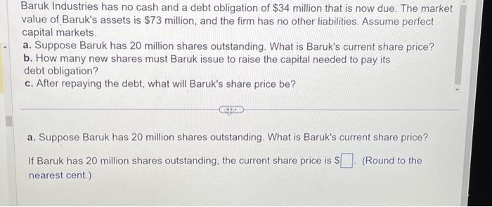 Solved Baruk Industries has no cash and a debt obligation of | Chegg.com