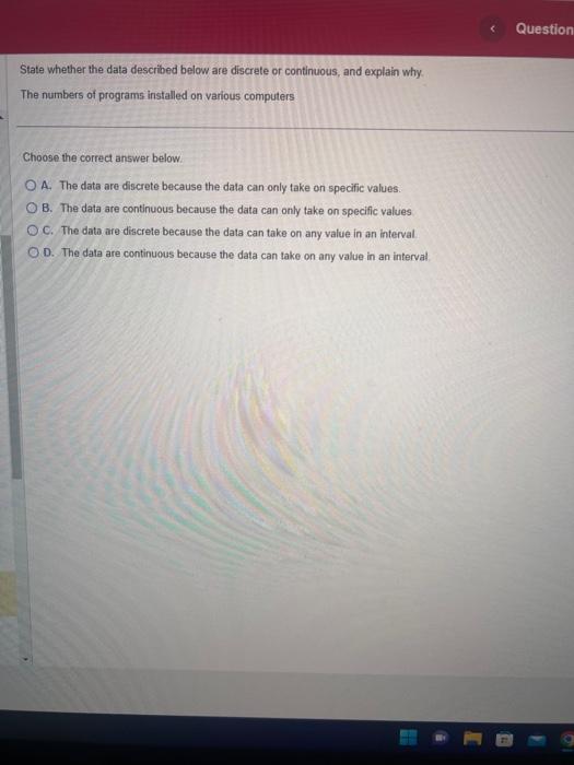 Solved State whether the data described below are discrete | Chegg.com