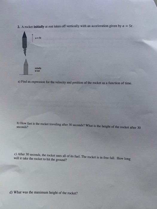 Solved 2. A rocket initially at rest takes off vertically | Chegg.com