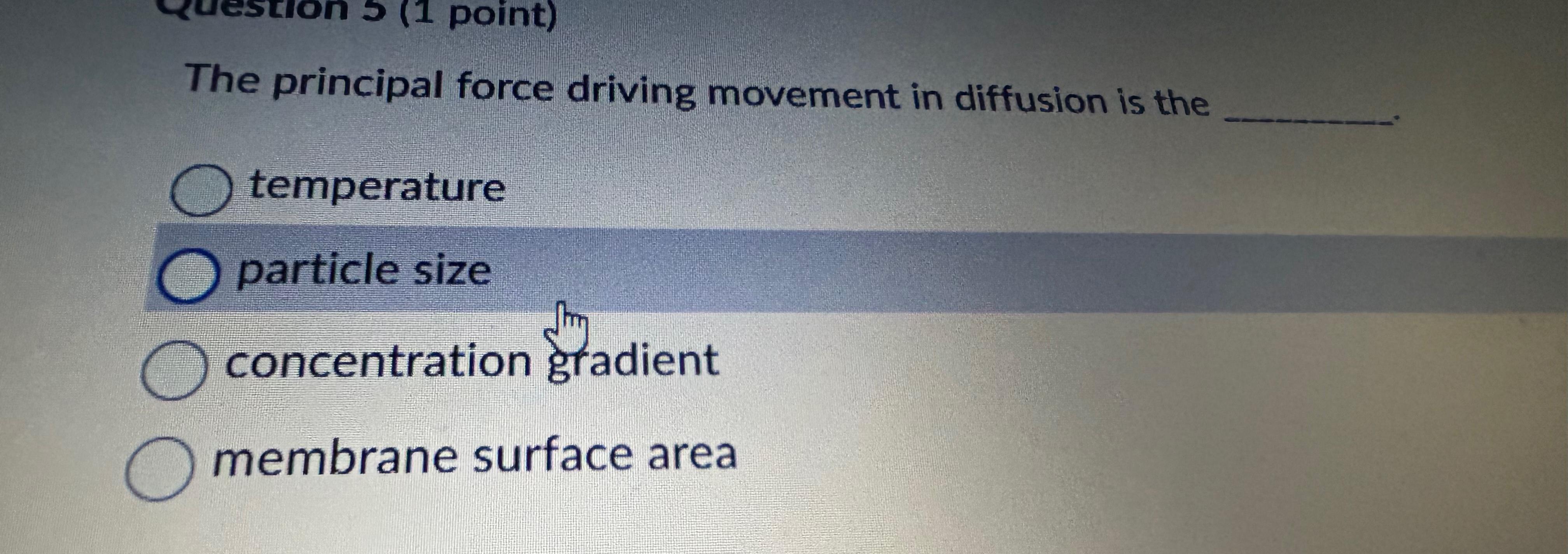 Solved The principal force driving movement in diffusion is | Chegg.com
