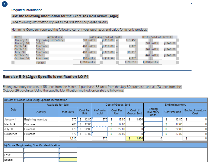 Solved Use the following information for the Exercises 8-10 | Chegg.com