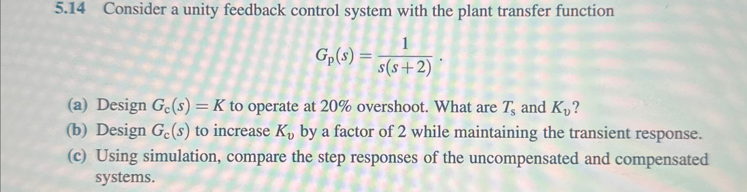 Solved 5.14 ﻿Consider a unity feedback control system with | Chegg.com