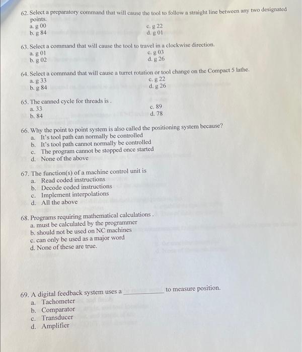 Solved 62. Select a preparatory command that will cause the | Chegg.com