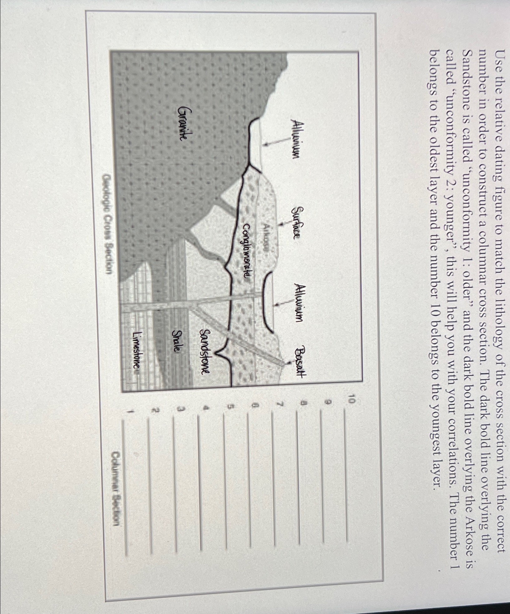 Solved Use the relative dating figure to match the lithology | Chegg.com