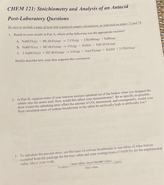 Solved Post-Laboratory Questions Be sure to include a page | Chegg.com