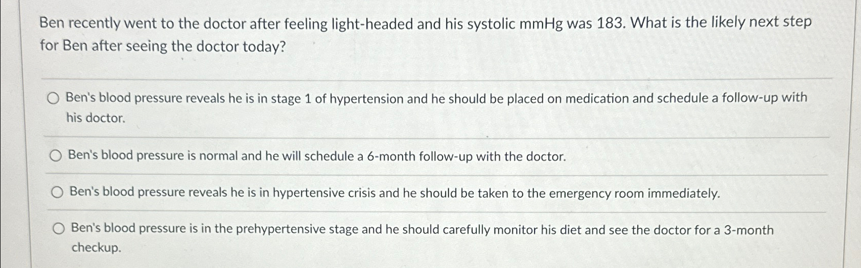 Solved Ben recently went to the doctor after feeling | Chegg.com