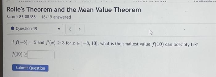 Solved Rolle's Theorem and the Mean Value Theorem Score: | Chegg.com