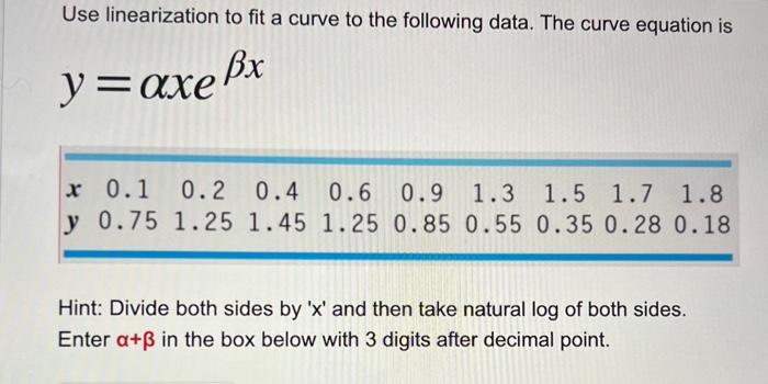 Solved Use linearization to fit a curve to the following | Chegg.com
