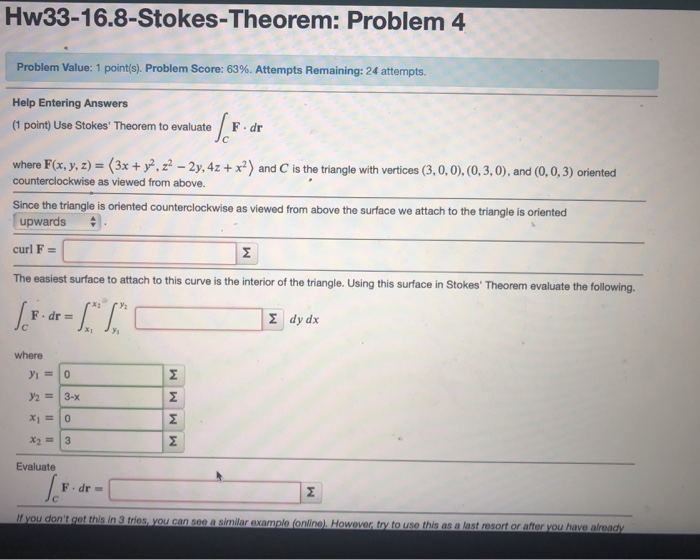 Solved Hw33-16.8-Stokes-Theorem: Problem 4 Problem Value: 1 | Chegg.com
