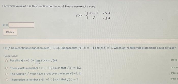 Solved For Which Value Of A Is This Function Continuous