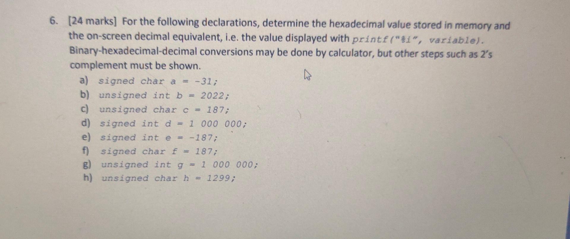 Solved 6. [24 marks] For the following declarations, | Chegg.com