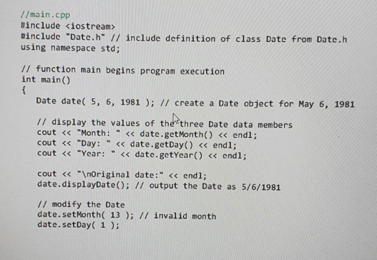 Solved 3. Create a class called Date that includes three | Chegg.com