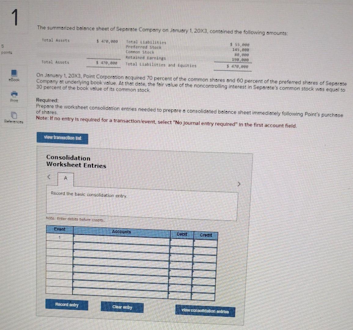 Solved The summarized balance sheet of Seporate Compony on | Chegg.com