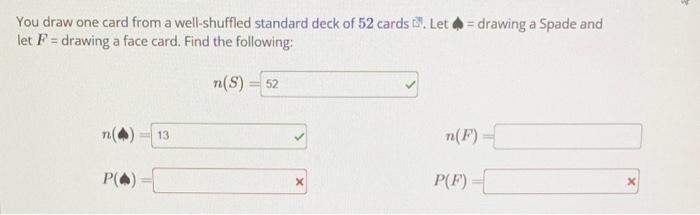 Solved You draw one card from a well-shuffled standard deck | Chegg.com