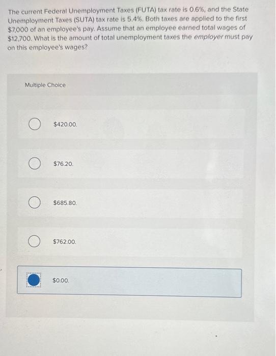 Solved The current Federal Unemployment Taxes (FUTA) tax | Chegg.com